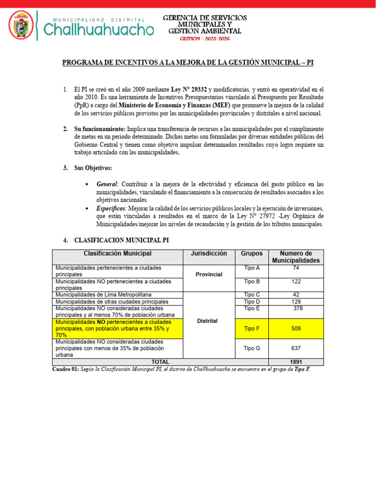 Programa de Incentivos A La Mejora de La Gestión Municipal | PDF ...