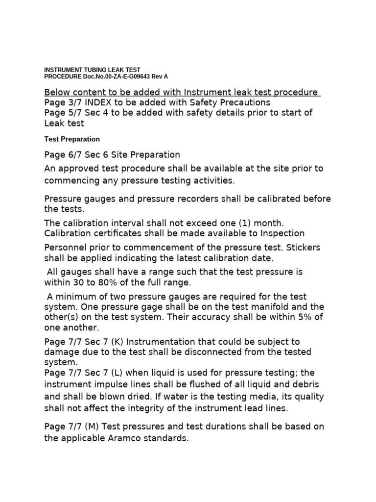 Instrument Tubing Leak Test | PDF
