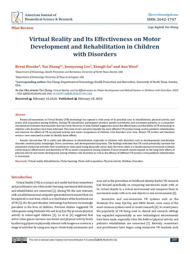Virtual Reality and Its Effectiveness On Motor | PDF | Virtual Reality | Physical Therapy