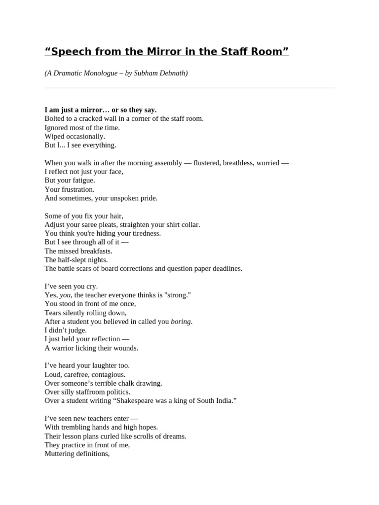 "Speech From The Mirror in The Staff Room": (A Dramatic Monologue - by ...