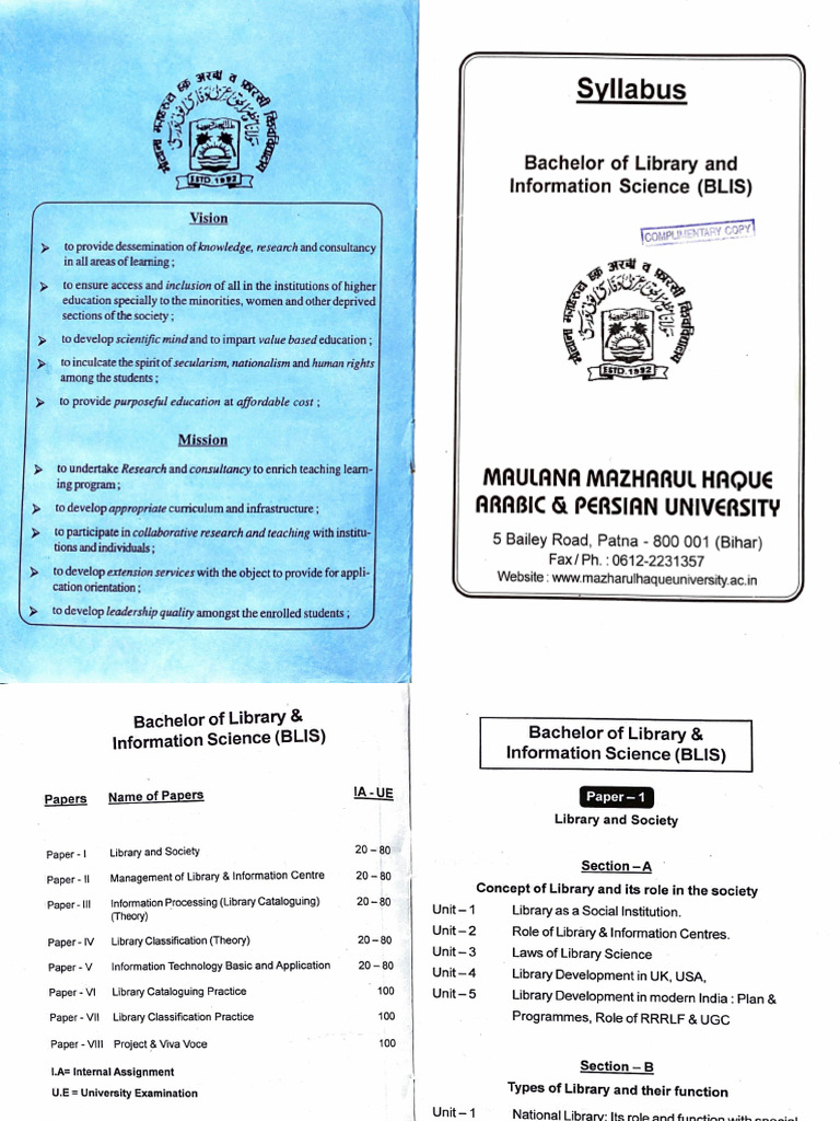 Syllabus of BLIS | PDF | Libraries | Library Science