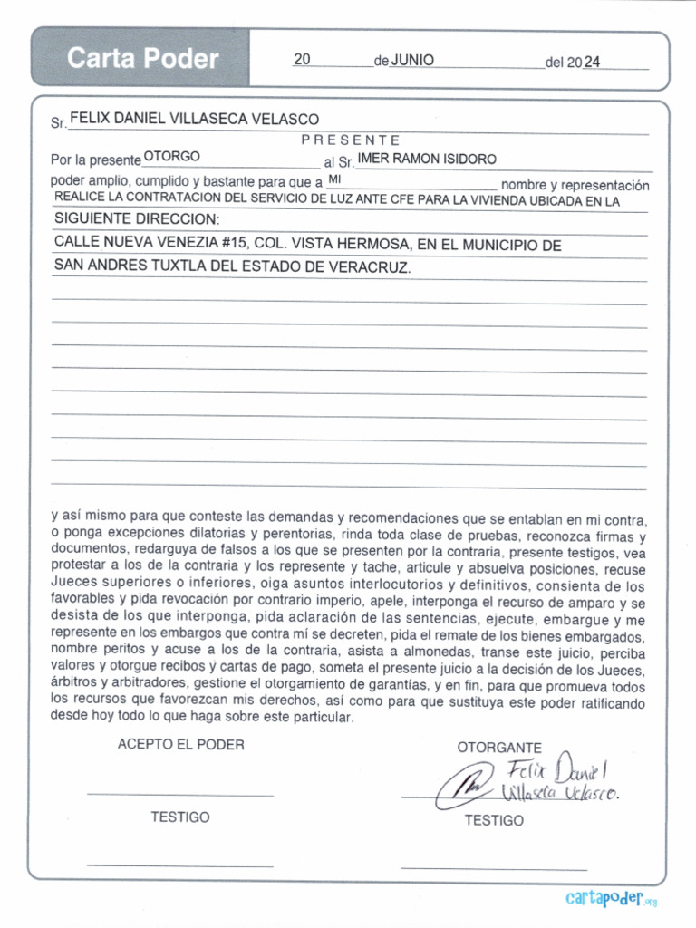 CARTA PODER CFE | PDF