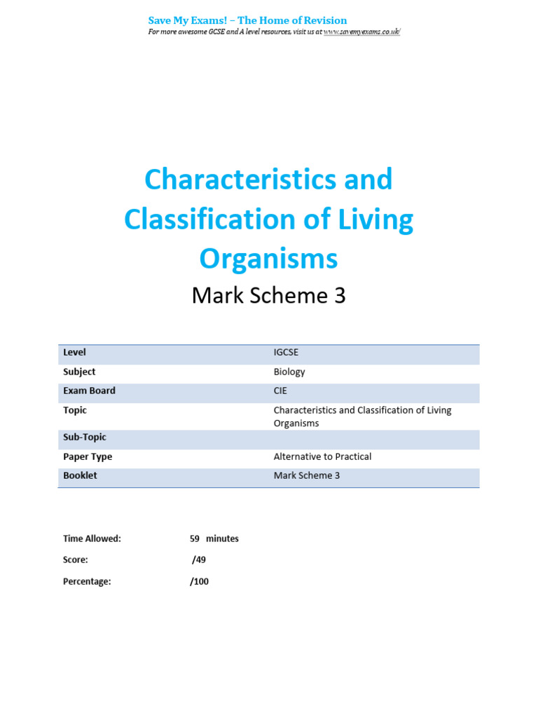 1.3 - Characteristics and Classification of Living Organisms Ms - Cie ...