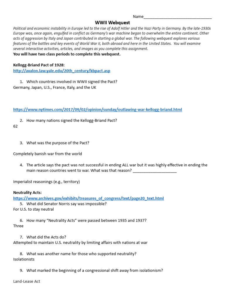 APUSH WWII Webquest Updated | PDF | Internment Of Japanese Americans | World War II