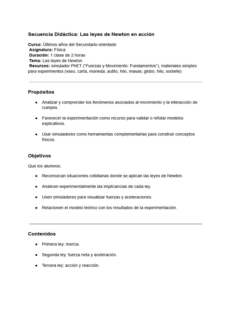 Leyes de Newton: Actividades Prácticas | PDF | Fuerza | Las leyes del ...