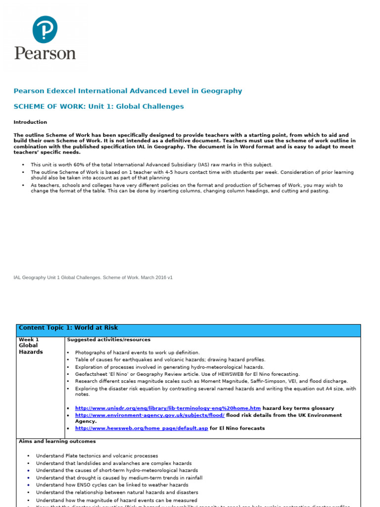 IAL Geography Unit 1: Global Challenges Scheme | PDF | Hazards ...