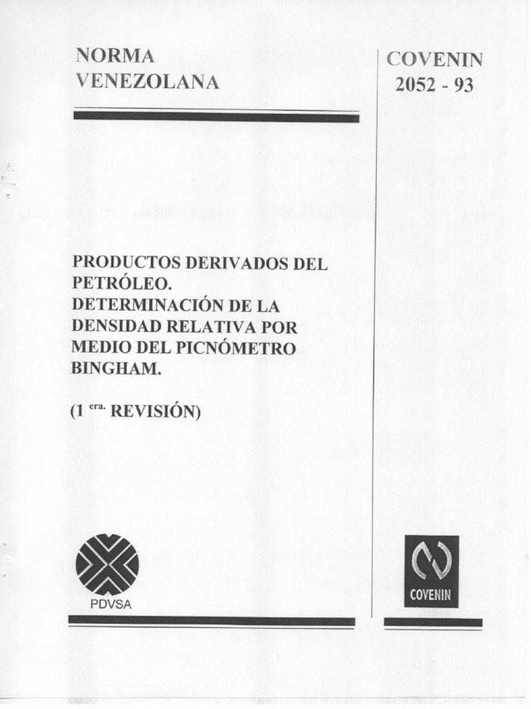Densidad Relativa Picnometría Norma COVENIN | PDF