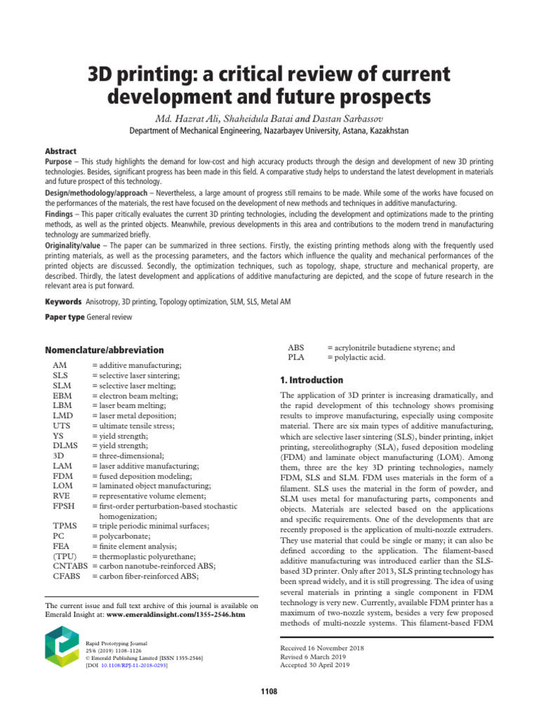 Ali 2019 | PDF | 3 D Printing | Materials Science