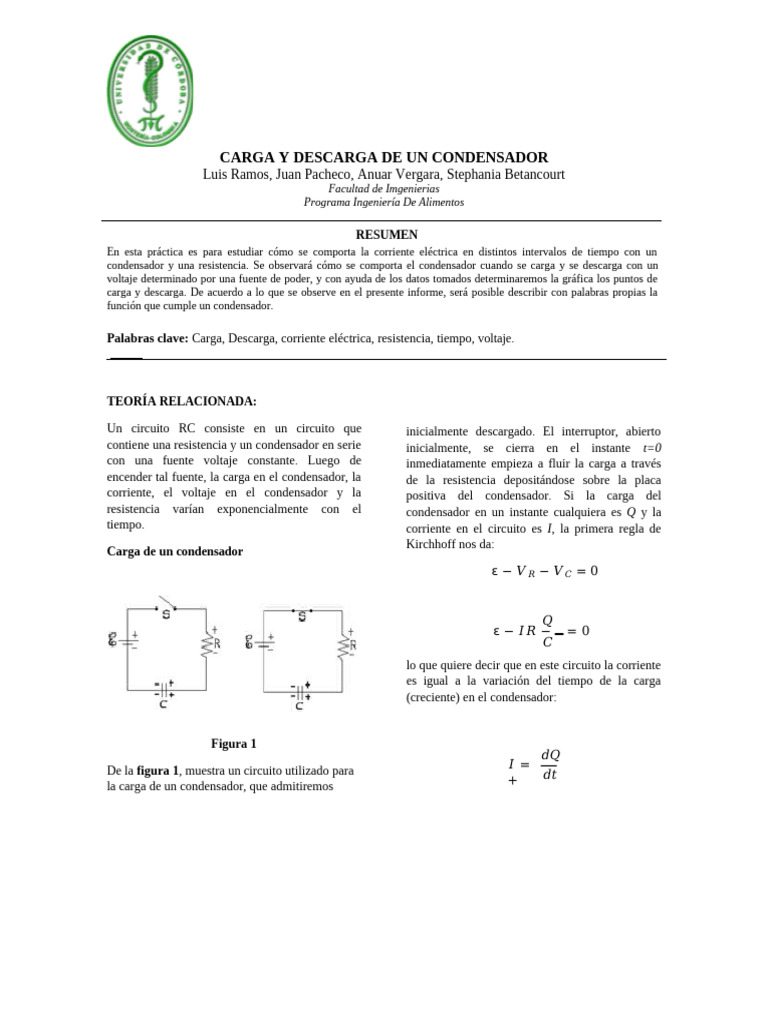 Carga y Descarga de Un Condensador | PDF | Condensador | voltaje
