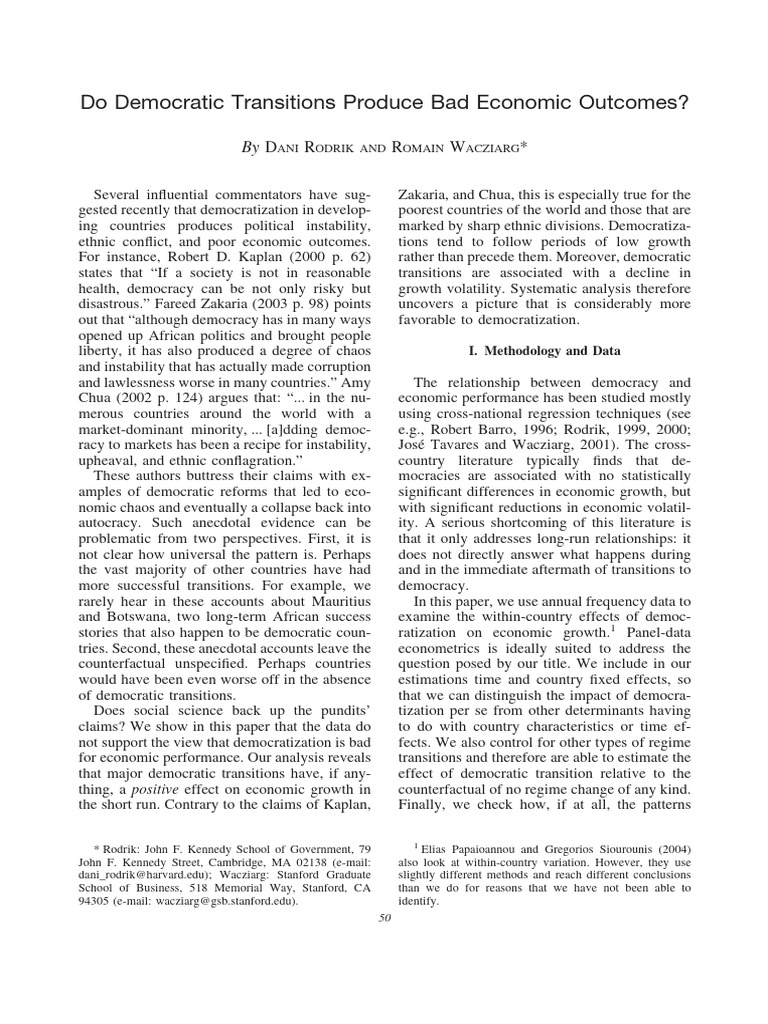 Rodrik: Do Democratic Transitions Produce Bad Economic Outcomes? | PDF ...
