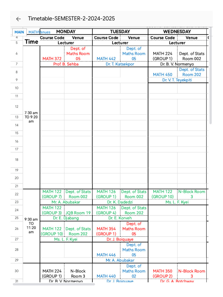 Timetable SEMESTER 2 2024 2025 Google Drive | PDF