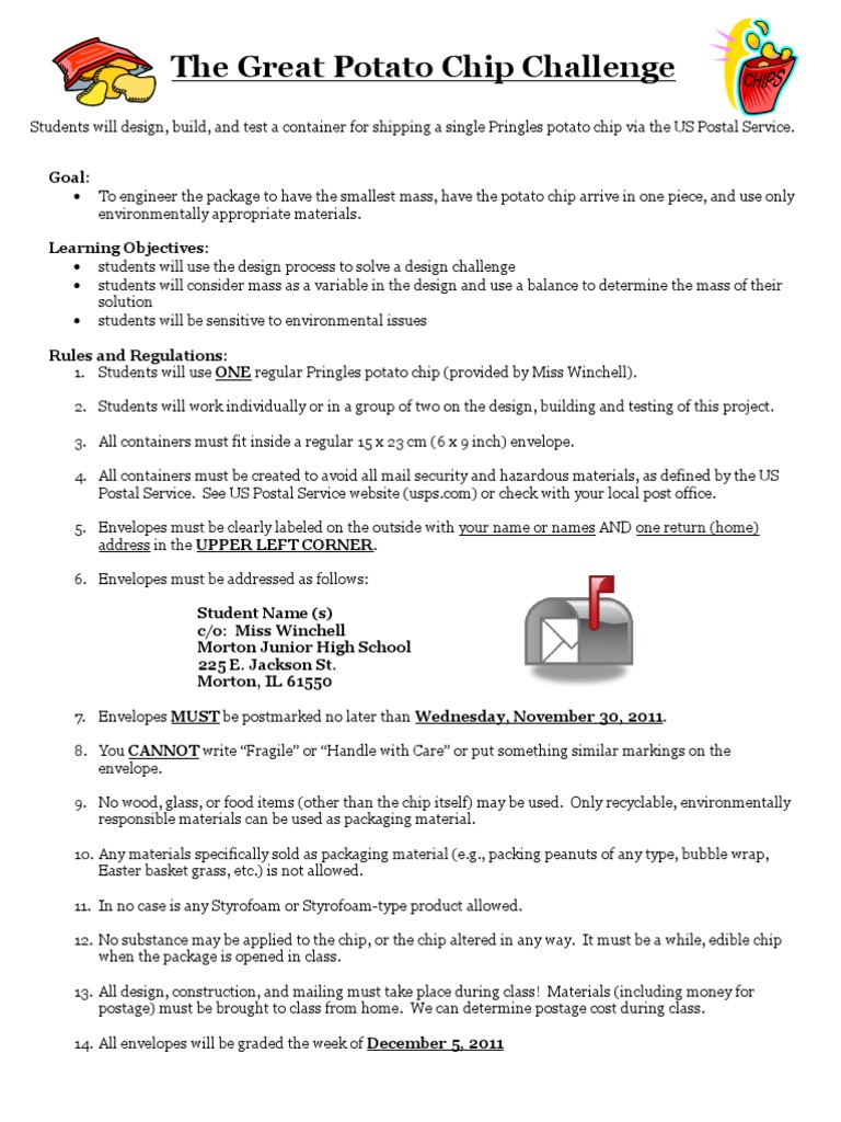 The Great Potato Chip Challenge | PDF | Envelope | Mail