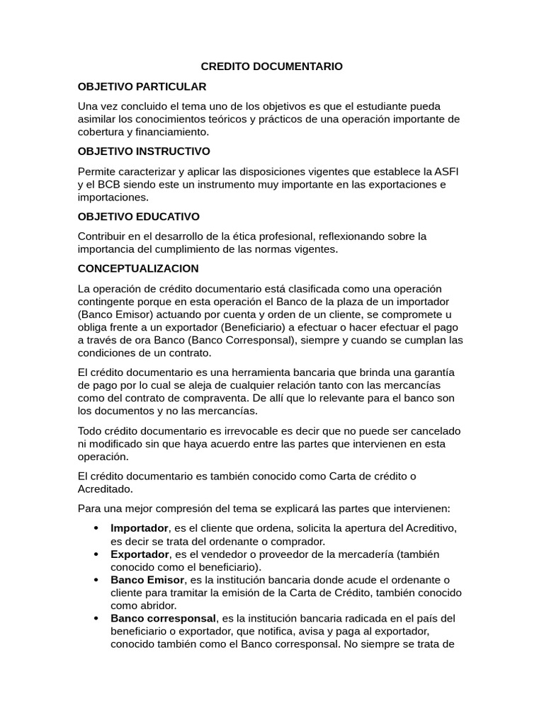 Credito Documentario | PDF | Carta de crédito | Dinero