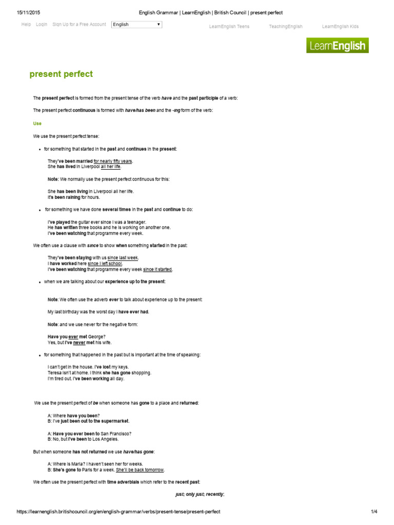 Understanding Present Perfect Tense | PDF | Verb | English Grammar