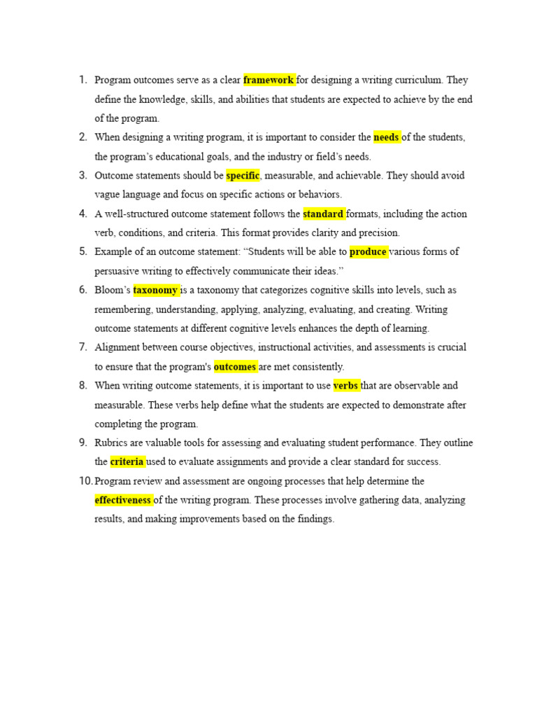 Chapter 9. Writing Program Design and Outcome Statements | PDF