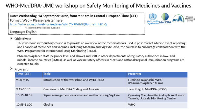 VigiLyze Workshop for Pharmacovigilance | PDF