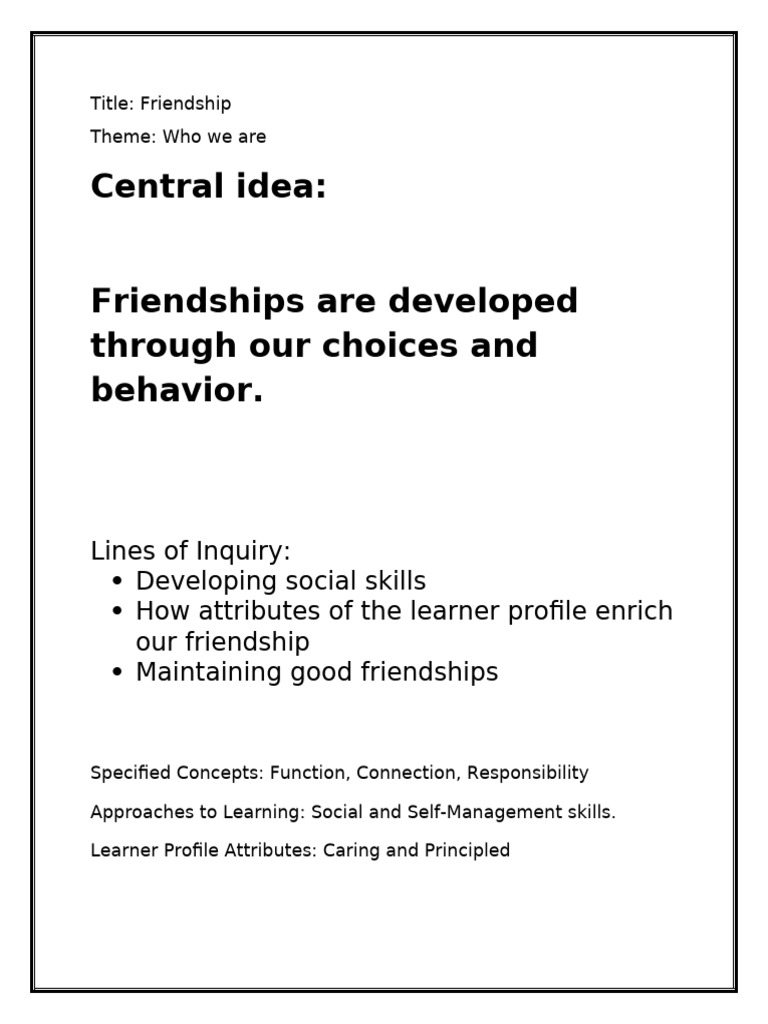 UOI 1 - Friendship - Cover Page | PDF