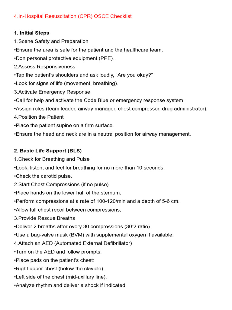 CPR Osce Mids | PDF | Cardiopulmonary Resuscitation | Medical Specialties