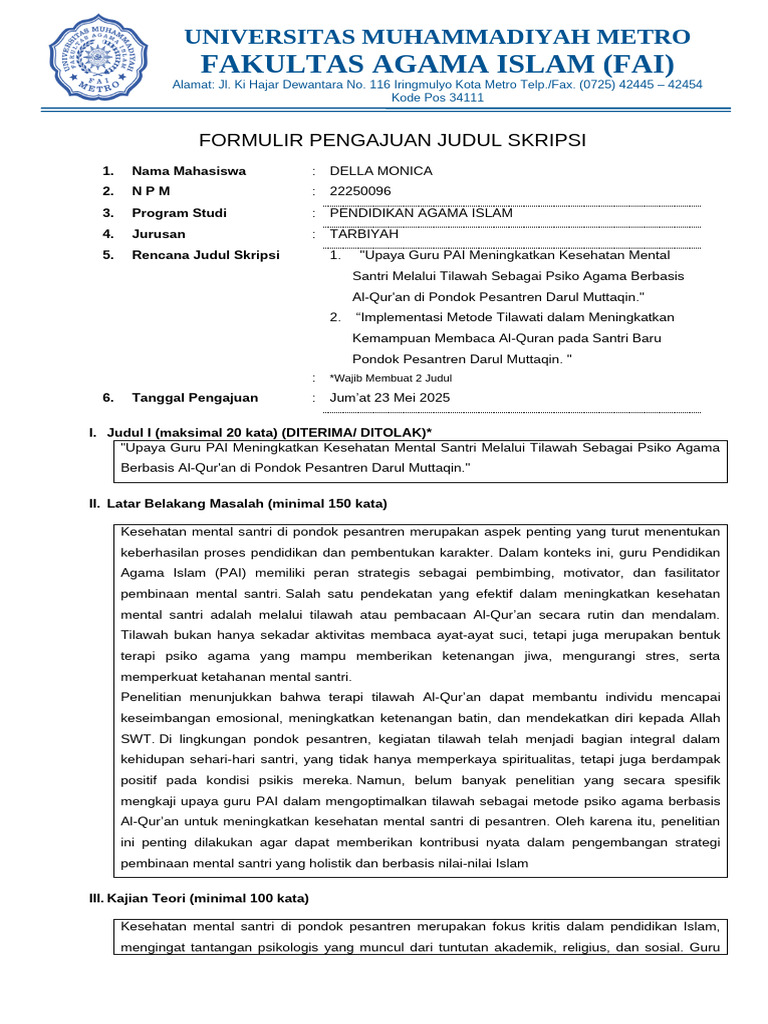 Formulir Pengajuan Judul Skripsi Fix | PDF
