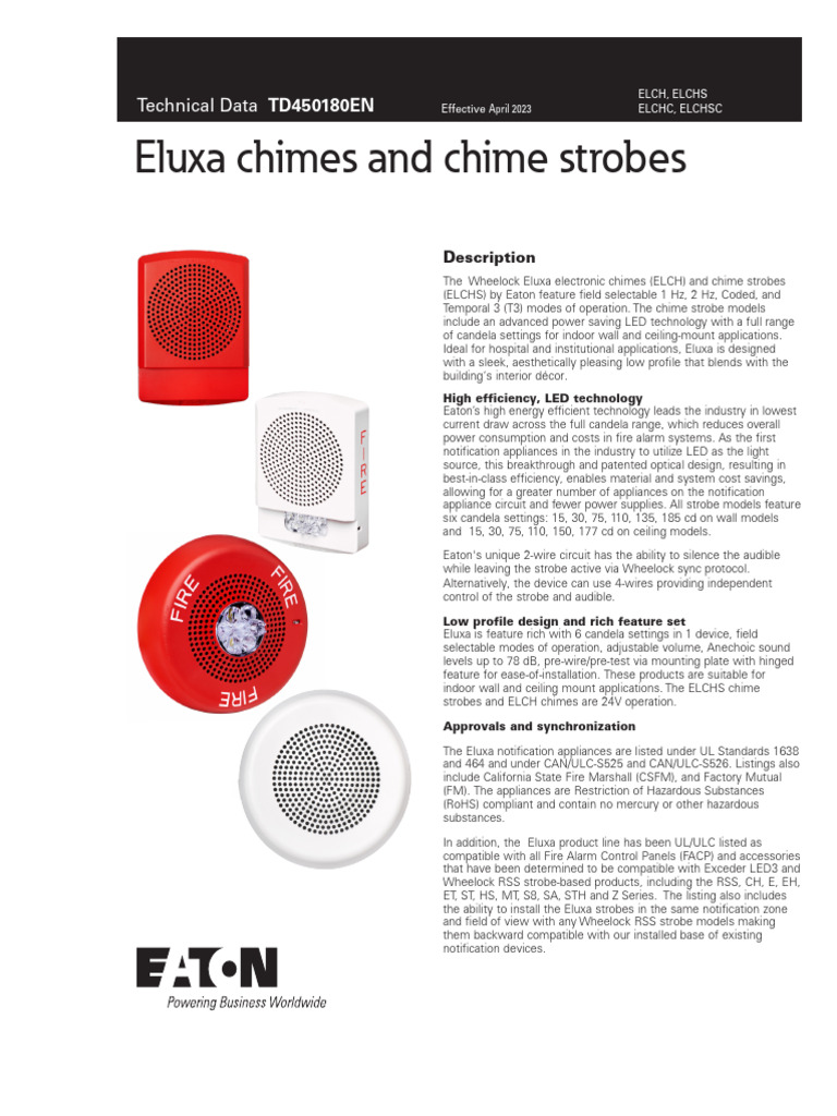 Eluxa Chimes Chime Strobes Data Sheet TD450180EN Product Data Sheet | PDF | Flash (Photography ...