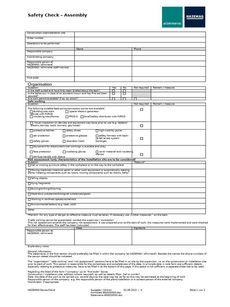 HSE FB03 Safety Check Assembly | PDF | First Aid | Personal Protective ...