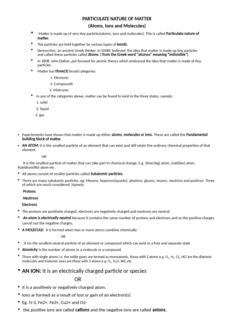 1.2.1 Particulate Nature of Matter | PDF | Elementary Particle | Matter