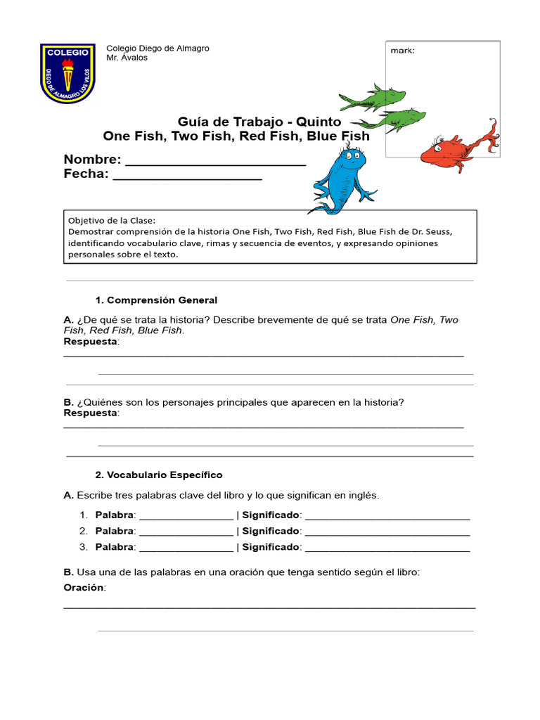 Guia Quintos - Ingles - One Fish, Two Fish by Dr. Seuss | PDF