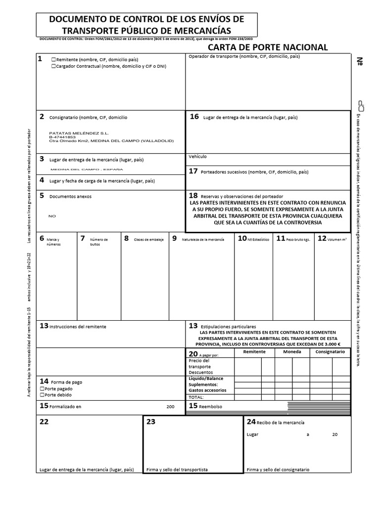 Carta de Porte Nacional 2 | PDF