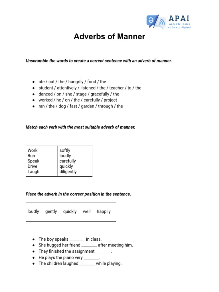 Ejercicios de Adverbios de Modo en Ingles PDF | PDF | Adverb | Linguistics
