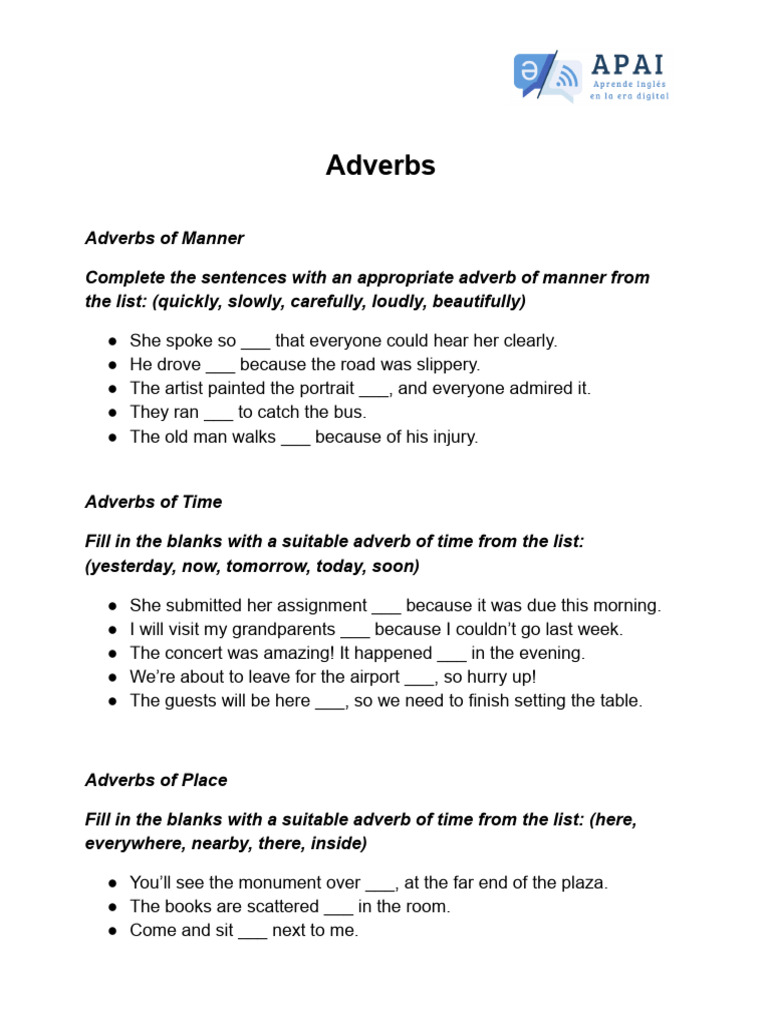 Ejercicios de Adverbios en Ingles PDF | PDF | Adverb