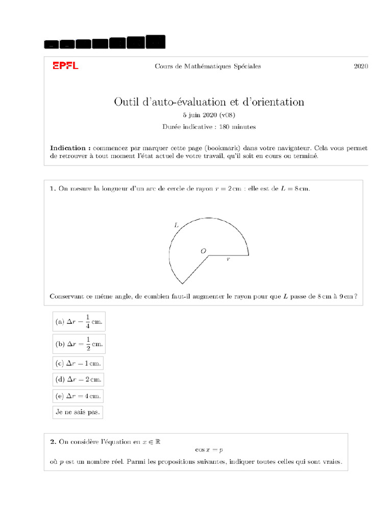 Test auto-évaluation EPFL | PDF