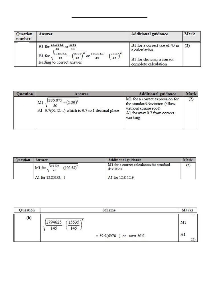 Standard Deviation Mark Scheme | PDF