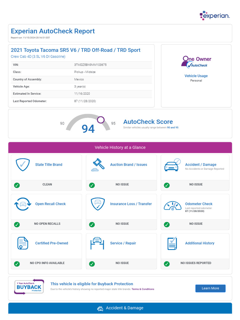 Welcome To AutoCheck - Full Report | PDF | Vehicle Industry | Vehicle ...