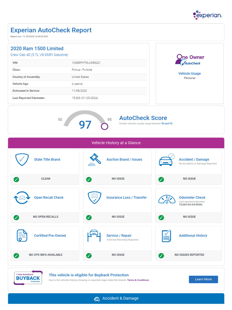 Welcome to AutoCheck - Full Report | PDF | Department Of Motor Vehicles ...