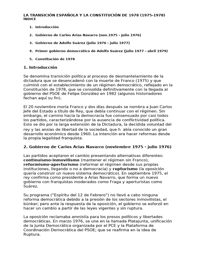 La Transición Española y La Constitución de 1978 | PDF | España ...