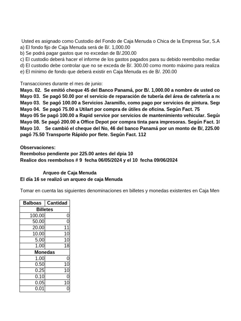 Asignación - #6 Caja Menuda | PDF | Dinero | Economias