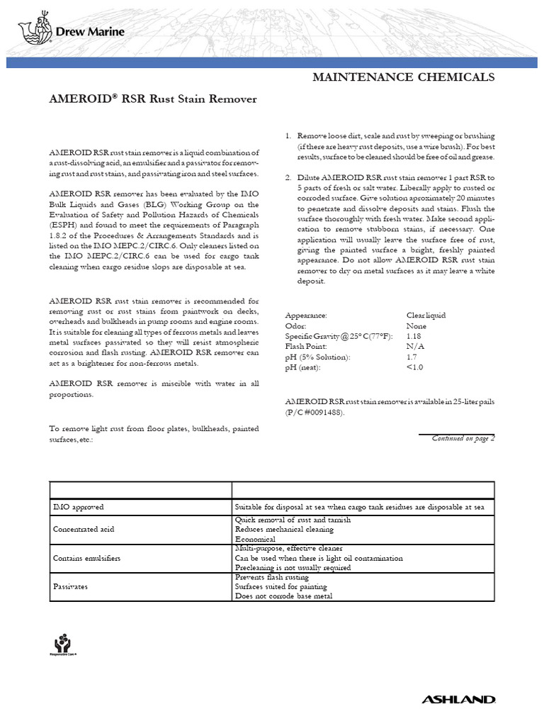 AMEROID RSR (Rust Stain Remover) | PDF | Rust | Corrosion