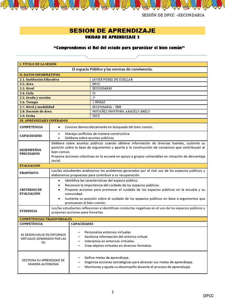 1º Ses Act 3 - DPCC 2025 | PDF | Aprendizaje | Maestros