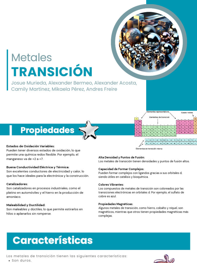 Presentación Metales Transición | PDF | Rieles | Metales de transición