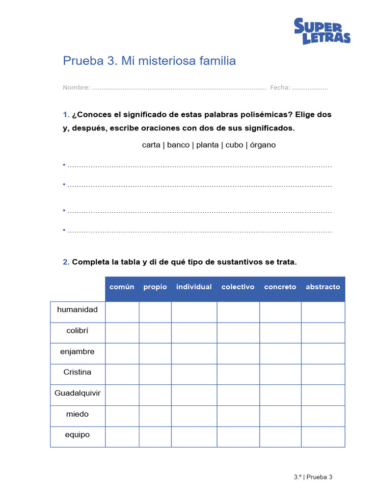 Prueba 3: Actividades Superletras 6 | PDF