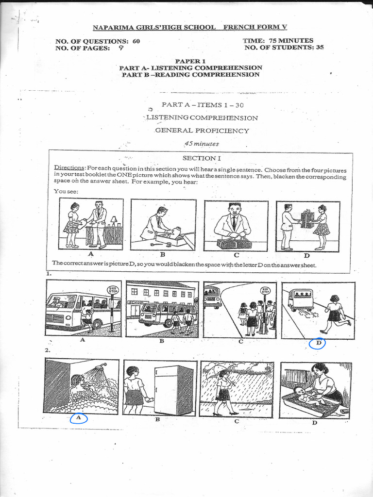 Csec French Paper 1 2005 Student | PDF