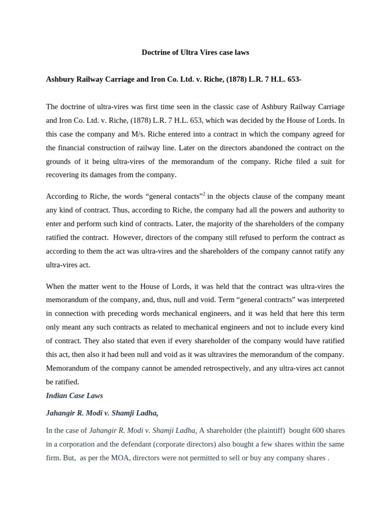 Unit 2 Case Laws Over Doctrines | PDF | Common Law | Business Law