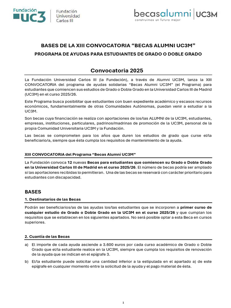 Convocatoria Becas Alumni UC3M 2025 | PDF | Beca | Divorcio