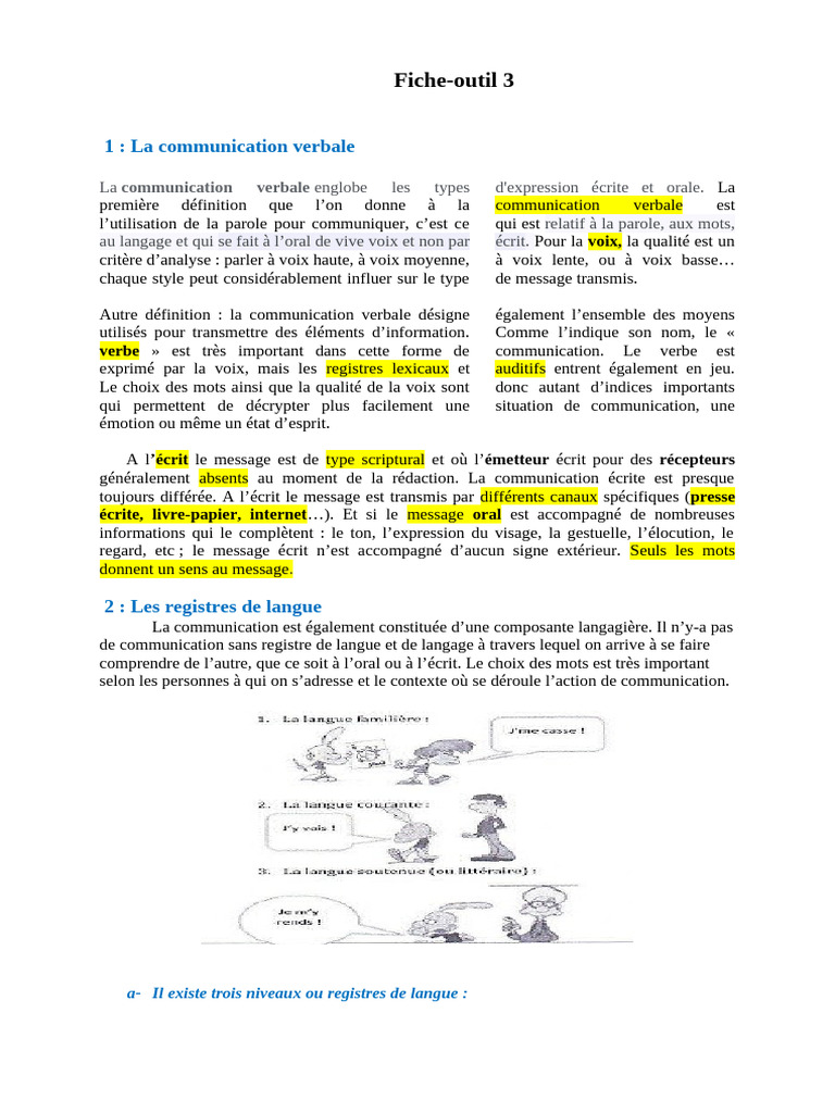 V 1 Fiche Outil 3 | PDF | la communication | Communication humaine