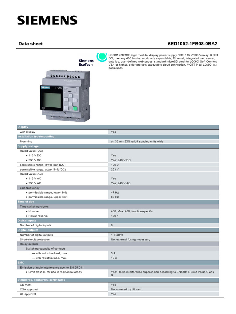6ED10521FB080BA2 Datasheet en | PDF | Alternating Current | Relay