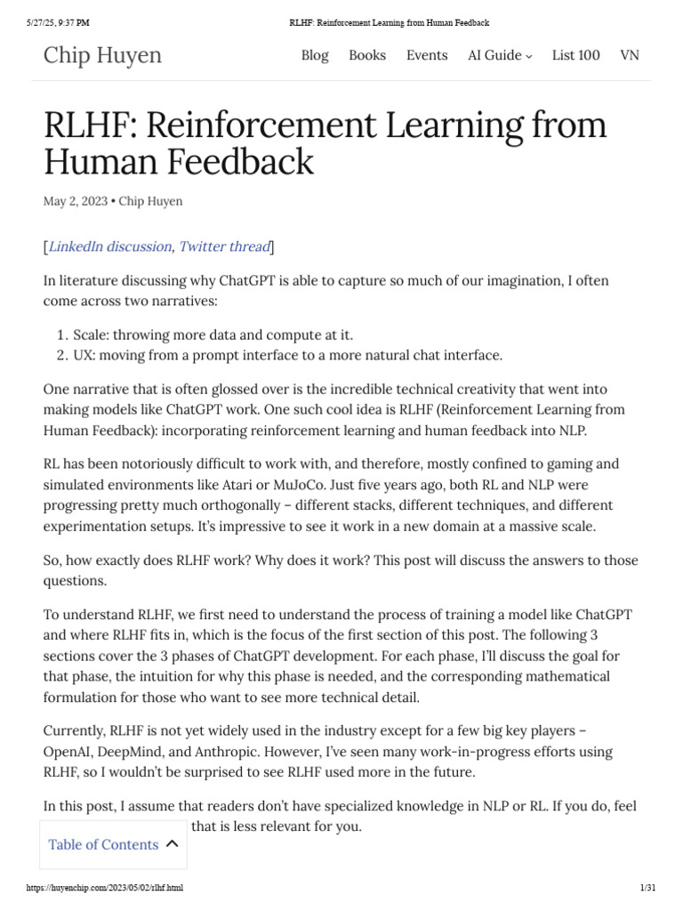 RLHF - Reinforcement Learning From Human Feedback | PDF | Machine Learning | Cognition
