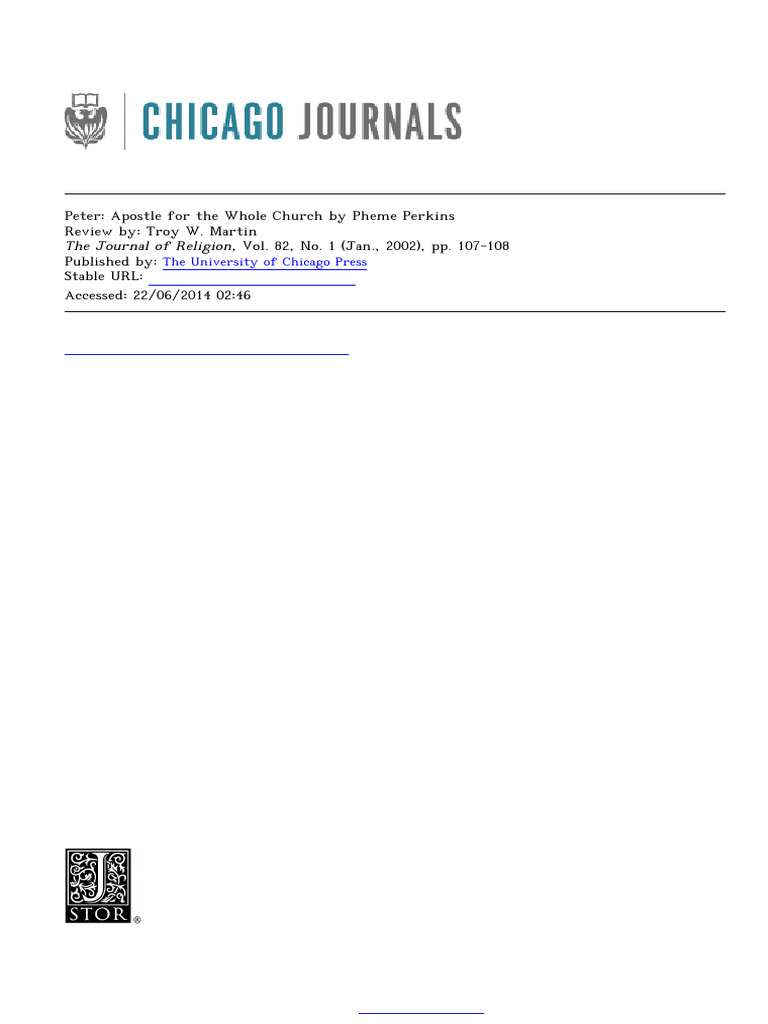 (The Journal of Religion 2002-Apr Vol. 82 Iss. 1) Review by - Troy W ...