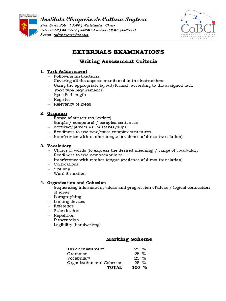 2016 - Writing Assessment Criteria | PDF