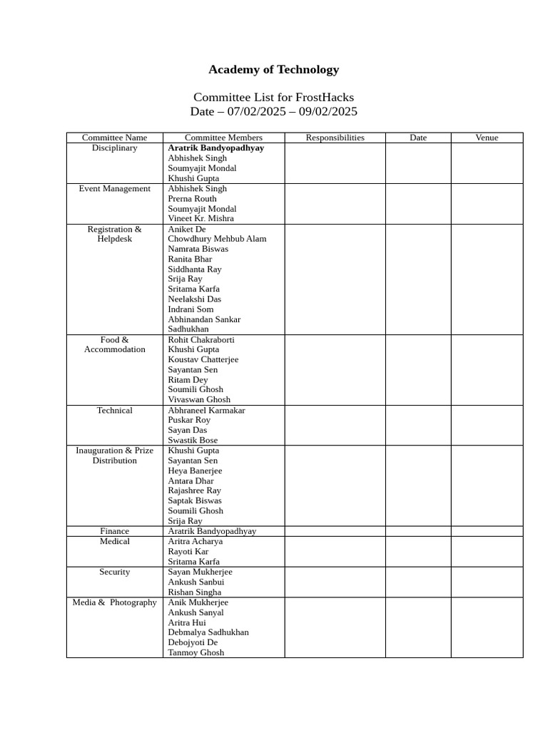 FrostHacks Committee Student | PDF