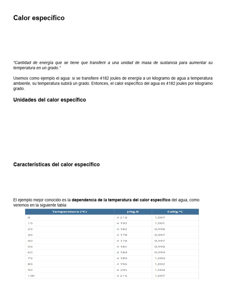 Calor Específico: Definición y Ejemplos | PDF | Calor | Temperatura